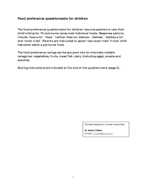 Fillable Online Food preference questionnaire for children Fax Email ...