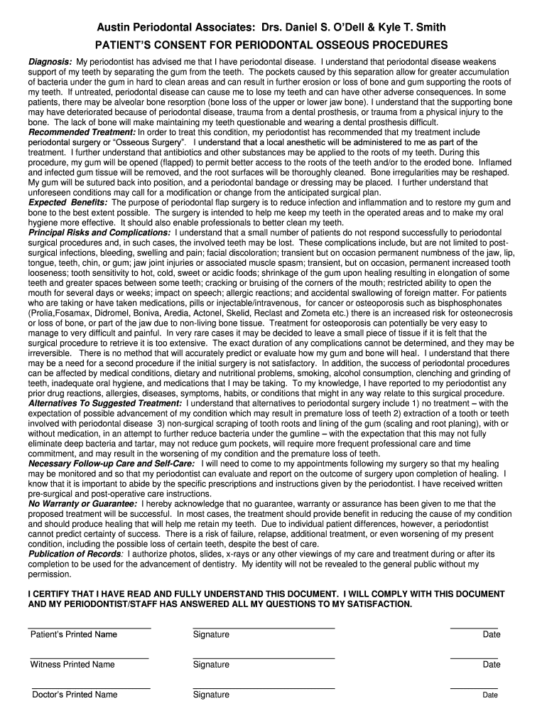 Fillable Online PATIENTS CONSENT FOR PERIODONTAL OSSEOUS PROCEDURES Fax ...
