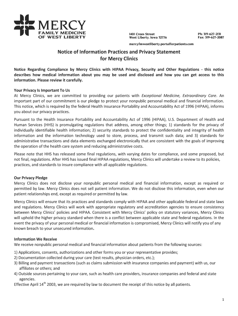 Fillable Online for Mercy Clinics Fax Email Print - pdfFiller