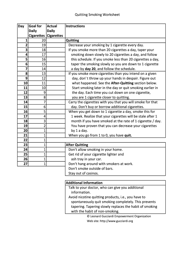 Fillable Online Quitting Smoking Worksheet Fax Email Print - pdfFiller