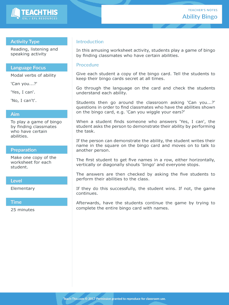 Fillable Online Ability Bingo Fax Email Print - pdfFiller