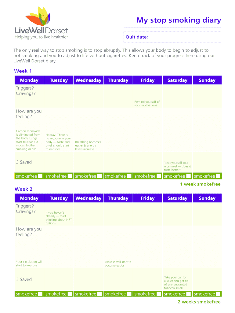 Fillable Online My stop smoking diary Fax Email Print - pdfFiller