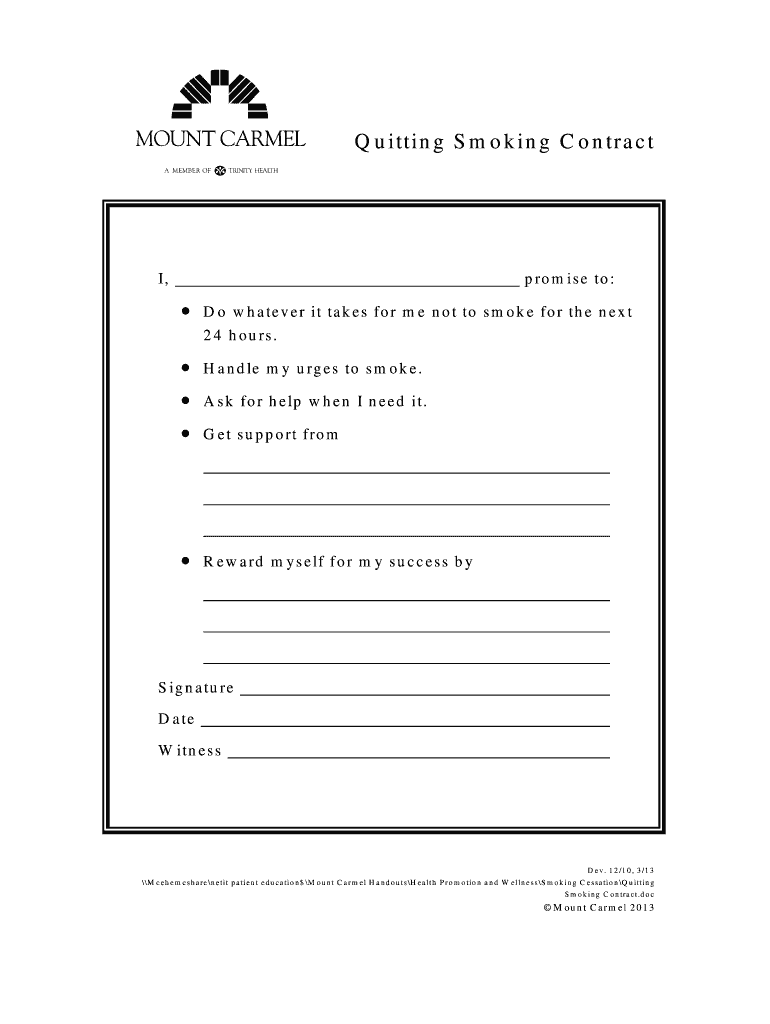 Quitting Smoking Contract - Fill Out, Sign & Share Online | pdfFiller
