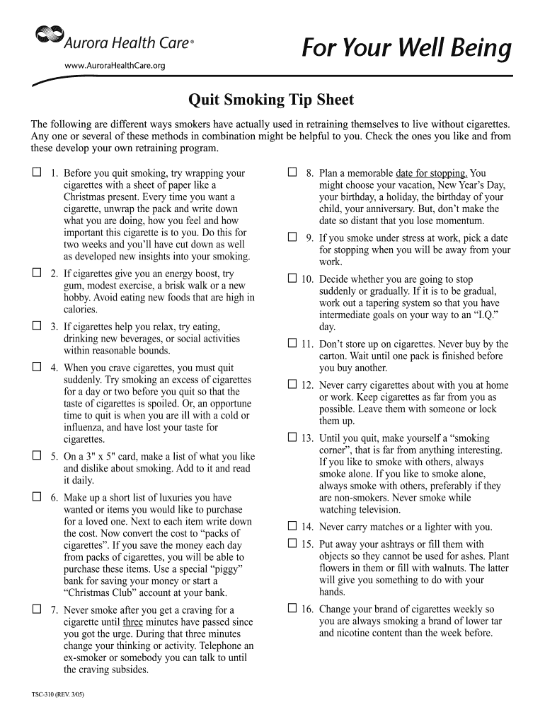 Fillable Online Quit Smoking Tip Sheet Fax Email Print - pdfFiller