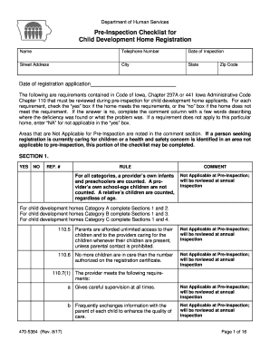 Fillable Online dhs iowa Pre-Inspection Checklist for Fax Email Print ...