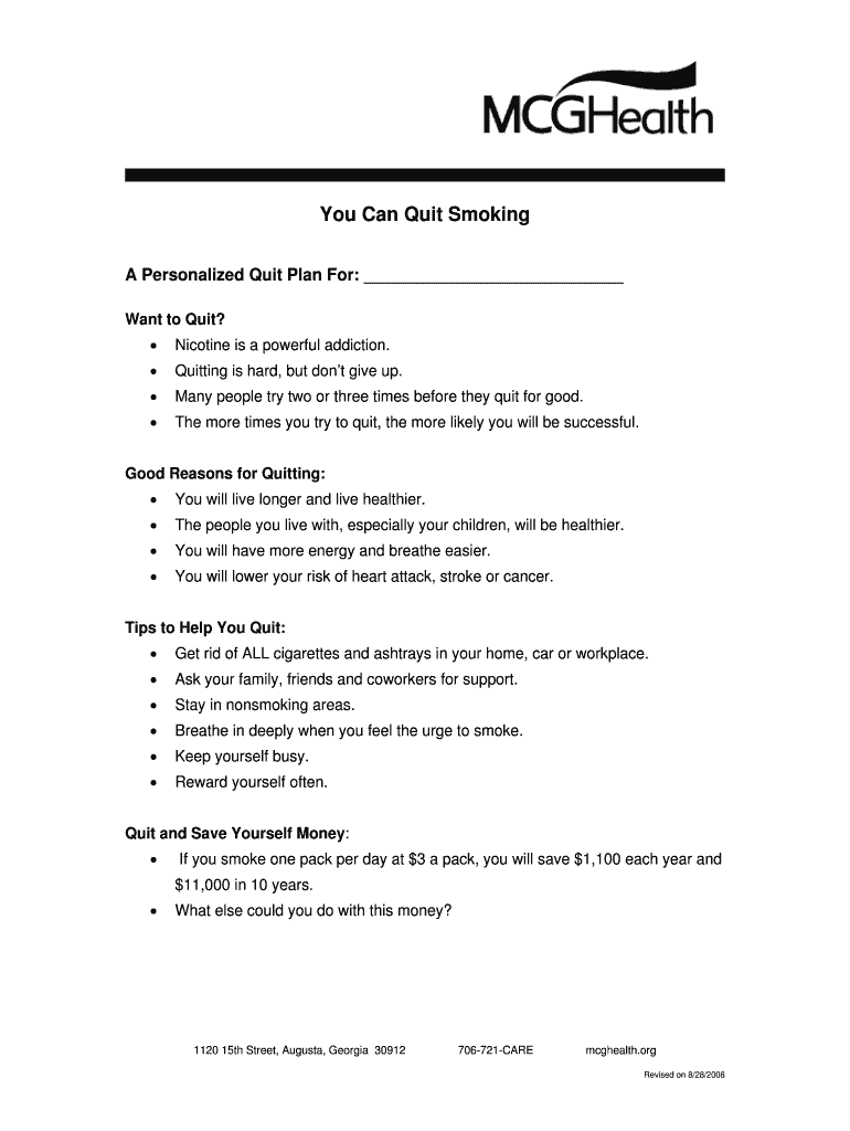 Fillable Online A Personalized Quit Plan For: Fax Email Print - pdfFiller