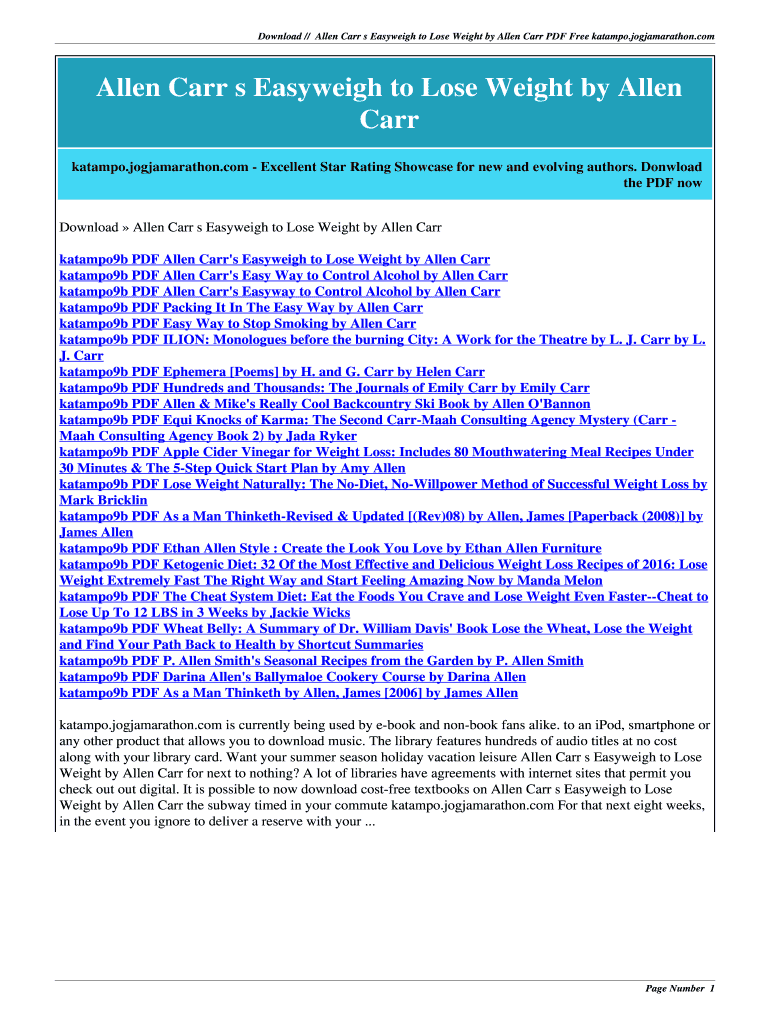 The Easy Way To Lose Weight Allen Carr Pdf - Fill Online, Printable ...