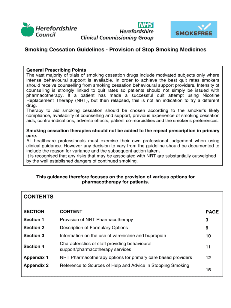 Fillable Online Smoking Cessation Guidelines - Provision of Stop ...