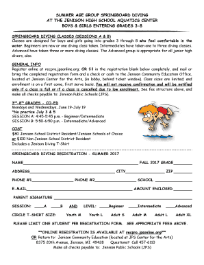 Fillable Online SUMMER AGE GROUP SPRINGBOARD DIVING Fax Email Print ...