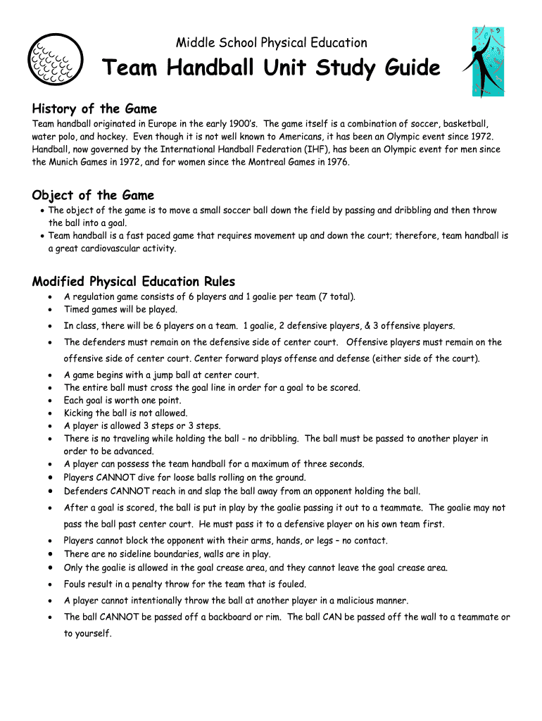 Fillable Online Team Handball Unit Study Guide Fax Email Print - pdfFiller