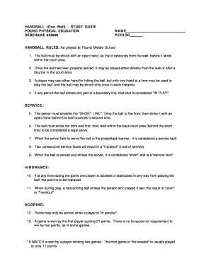 Fillable Online HANDBALL (One Wall) - STUDY GUIDE Fax Email Print - pdfFiller