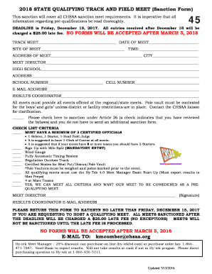 Fillable Online 2018 STATE QUALIFYING TRACK AND FIELD MEET (Sanction ...