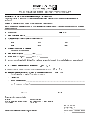 Fillable Online TEMPORARY FOOD EVENT COORDINATORS CHECKLIST Fax Email ...