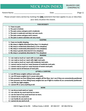 Fillable Online NECK PAIN INDEX Fax Email Print - pdfFiller