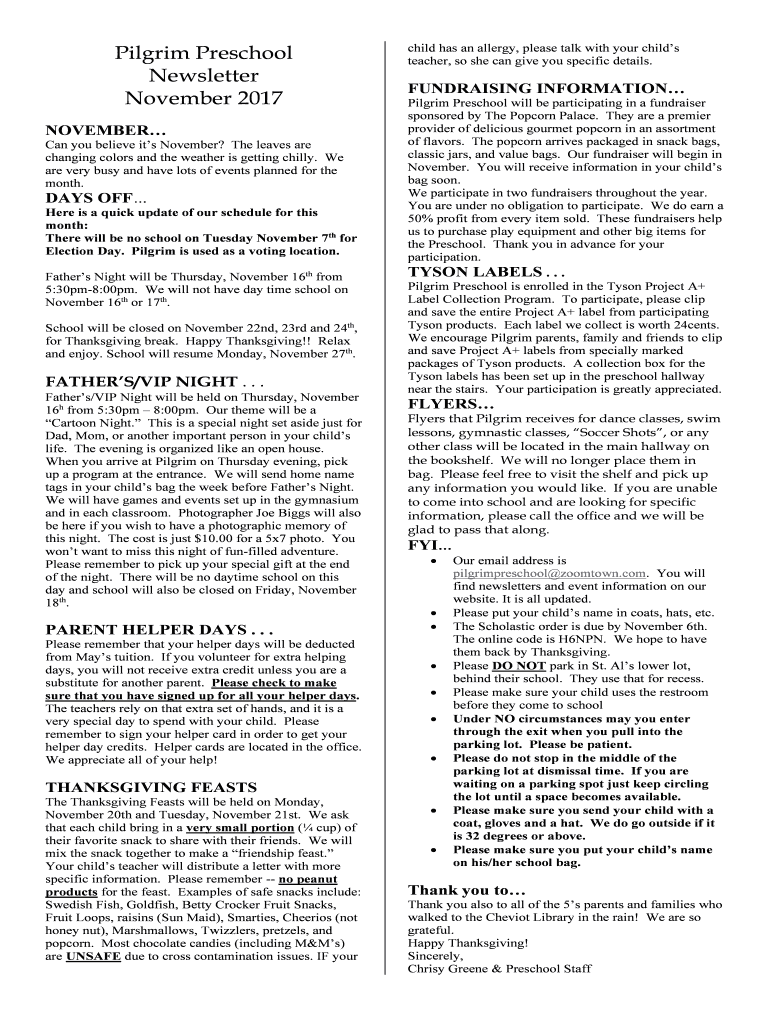 Fillable Online Pilgrim Preschool Fax Email Print - pdfFiller
