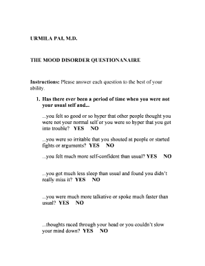 Fillable Online T THE MOOD HE MOOD DISORDER QUESTIONNAIRE Fax Email ...