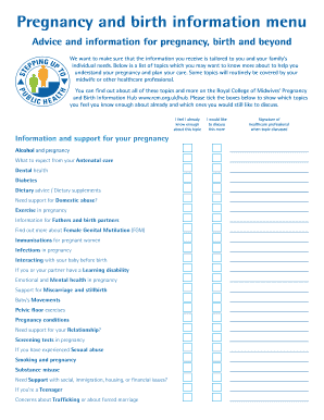Fillable Online Pregnancy and birth information menu Fax Email Print ...
