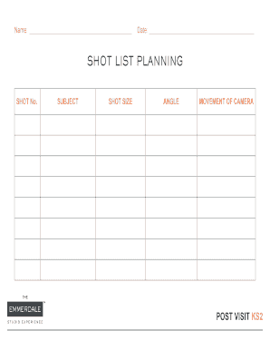 Fillable Online SHOT LIST PLANNING Fax Email Print - pdfFiller