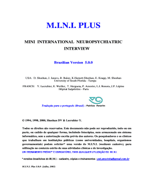 Fillable Online MINI INTERNATIONAL NEUROPSYCHIATRIC Fax Email Print ...
