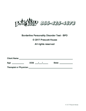 Fillable Online Borderline Personality Disorder Test - BPD Fax Email ...