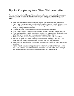Fillable Online Tips for Completing Your Client Welcome Letter Fax ...
