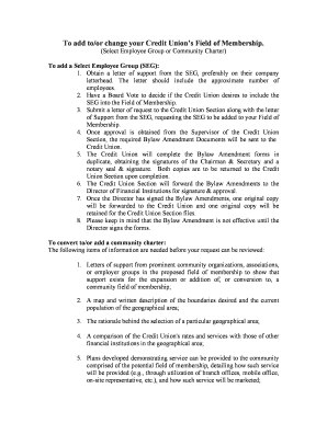 Fillable Online To add to/or change your Credit Unions Field of ...