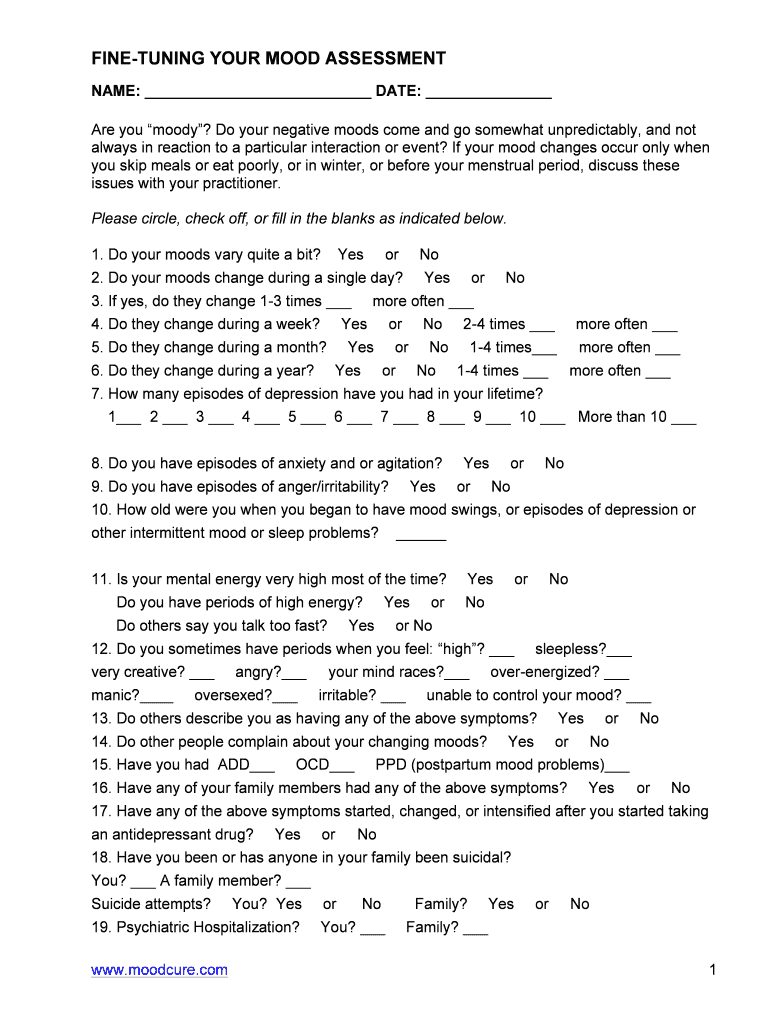 Fillable Online FINE-TUNING YOUR MOOD ASSESSMENT Fax Email Print ...