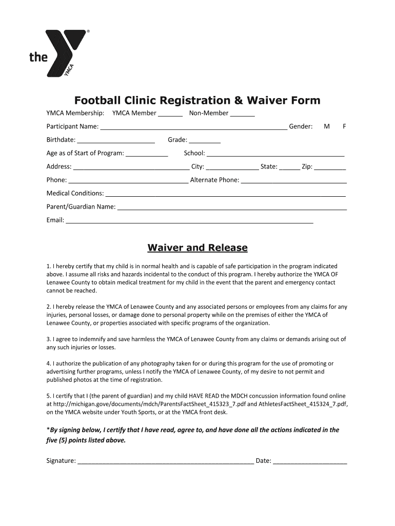 Fillable Online Football Clinic Registration & Waiver Form Fax Email ...