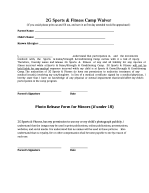 Fillable Online 2G Sports & Fitness Camp Waiver Fax Email Print - pdfFiller