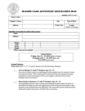 Fillable Online SUMMER CAMP ADVENTURE APPLICATION 2018 Fax Email Print ...