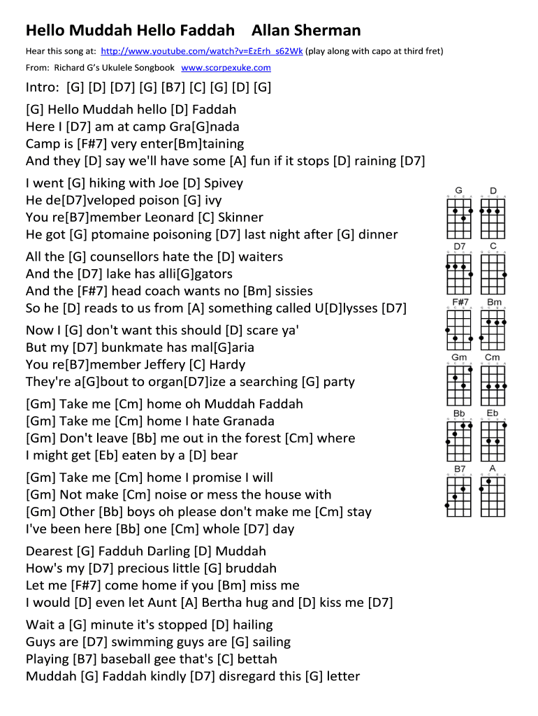 Fillable Online Hello Muddah Hello Faddah Allan Sherman Fax Email Print ...