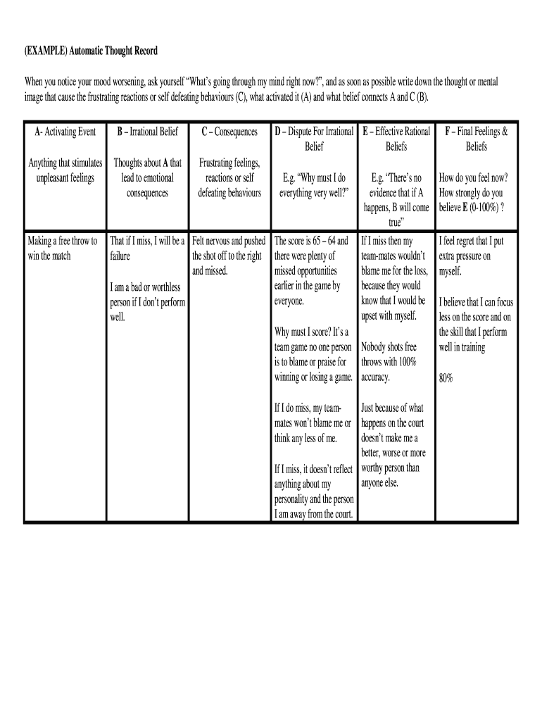 Fillable Online (EXAMPLE) Automatic Thought Record Fax Email Print ...