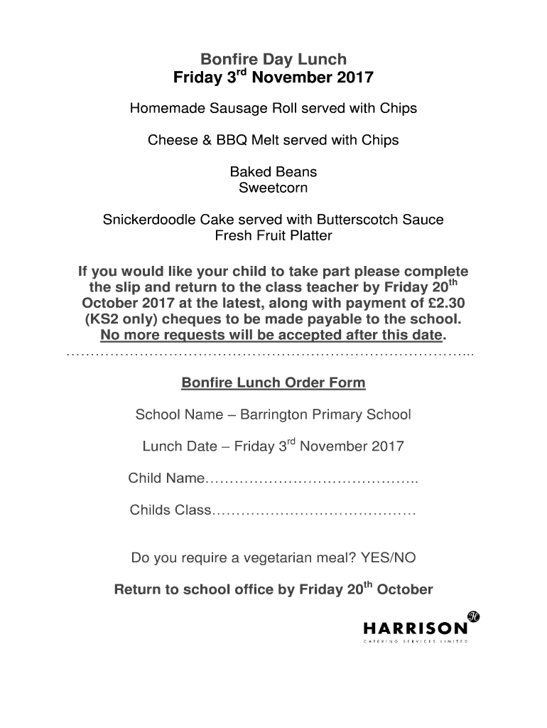 Fillable Online Bonfire Day Lunch Fax Email Print - pdfFiller