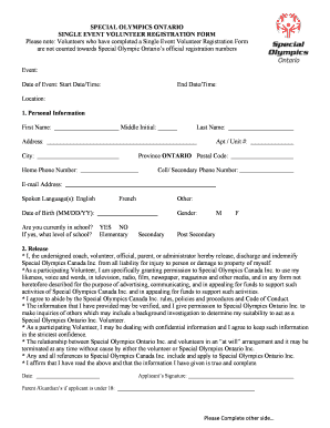 Fillable Online SINGLE EVENT VOLUNTEER REGISTRATION FORM Fax Email ...