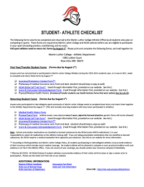 Fillable Online STUDENT- ATHLETE CHECKLIST Fax Email Print - pdfFiller