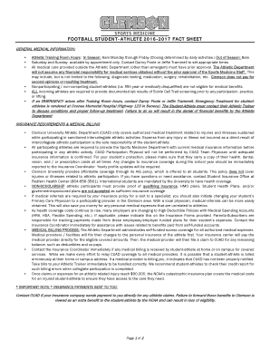 Fillable Online FOOTBALL STUDENT-ATHLETE 2016-2017 FACT SHEET Fax Email ...