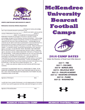 Fillable Online SPORTS CAMP RELEASE AND WAIVER OF LIABILITY Fax Email ...