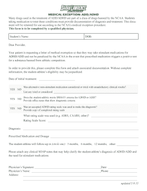 Fillable Online MEDICAL EXCEPTION: ADD/ADHD Fax Email Print - pdfFiller