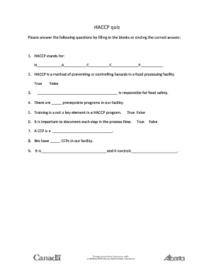 Fillable Online HACCP quiz Fax Email Print - pdfFiller