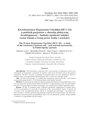 Fillable Online Kwestionariusz Hypomania Checklist (HCL-33) Fax Email ...