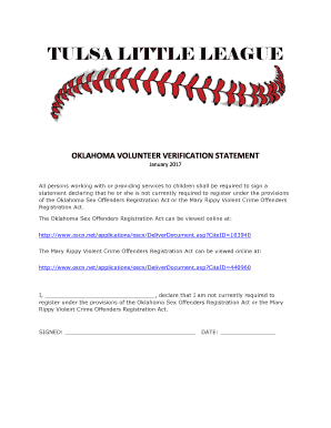 Fillable Online OKLAHOMA VOLUNTEER VERIFICATION STATEMENT Fax Email ...