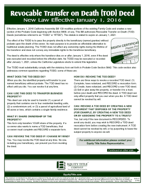 Fillable Online This Bill authorizes Revocable Transfer on Death (TOD) Fax Email Print - pdfFiller