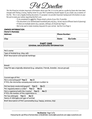 Fillable Online Pet Directive Fax Email Print - pdfFiller