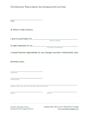 Fillable Online VETERINARY TREATMENT AUTHORIZATION LETTER Fax Email ...