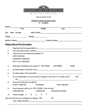 Fillable Online Pediatric Sleep Questionnaire Fax Email Print - pdfFiller