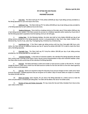 Fillable Online PET SITTING FEES AND POLICIES Fax Email Print - pdfFiller