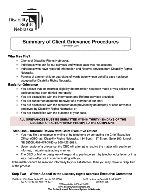 Fillable Online Summary of Client Grievance Procedures Fax Email Print - pdfFiller