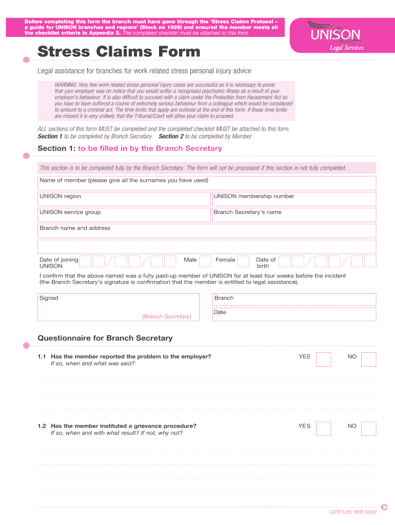 Fillable Online a guide for UNISON branches and regions (Stock no 1926 ...