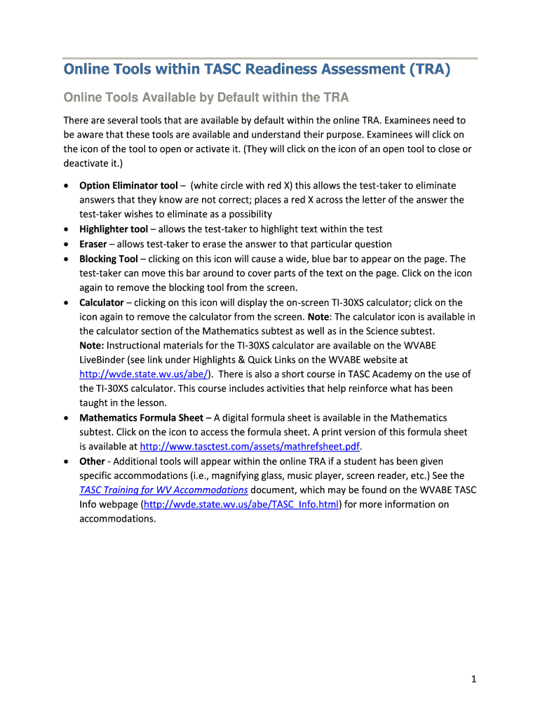 Fillable Online Online Tools within TASC Readiness Assessment (TRA) Fax ...