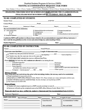 Fillable Online TESTING ACCOMMODATION REQUEST (TAR) FORM Fax Email ...